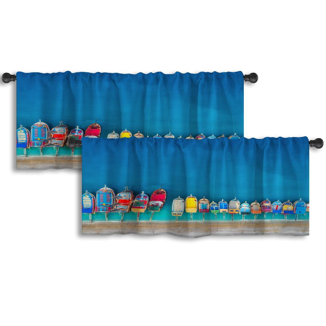 LALILO Kitchen Curtain Valance Colorful Mediterranean Sea Rod Pocket ...