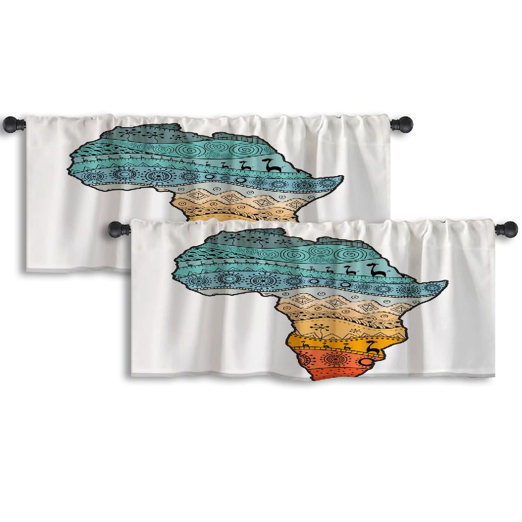 LALILO Kitchen Curtain Valance Colorful Retro Map Rod Pocket Window ...