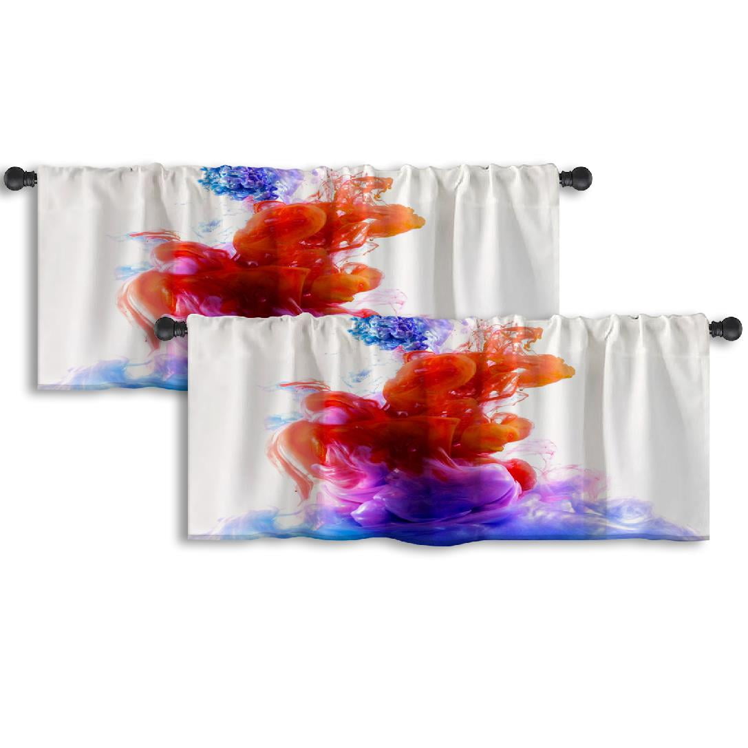 LALILO Kitchen Curtain Valance Colorful Tie Dye Boho Batik Ink Rod ...