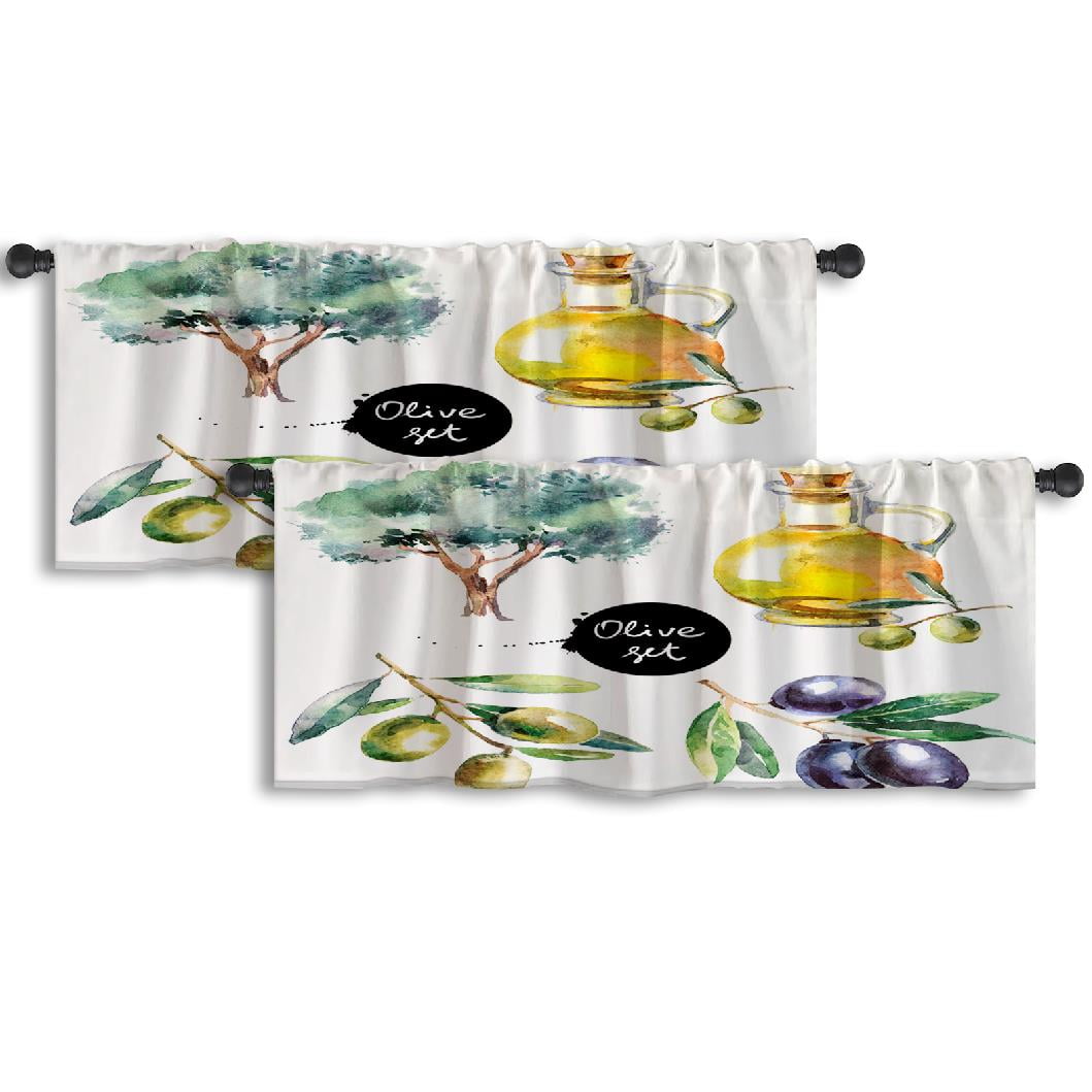 LALILO Kitchen Curtain Valance Colorful Watercolor Olive White Rod ...