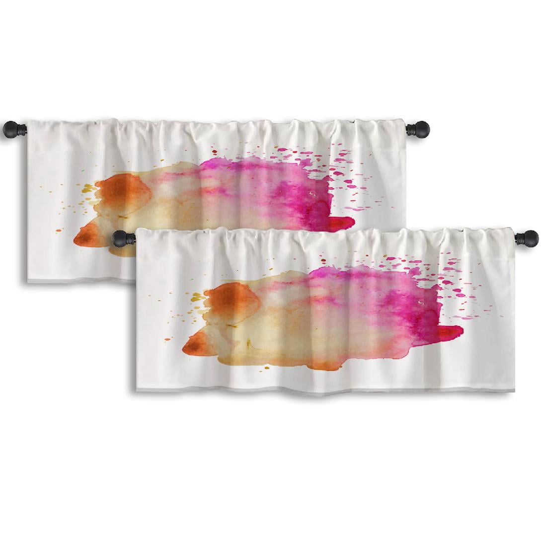 LALILO Kitchen Curtain Valance Colorful Watercolor Stain Rod Pocket ...