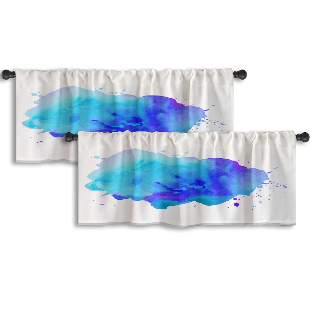 LALILO Kitchen Curtain Valance Colorful Watercolor Stain Rod Pocket ...