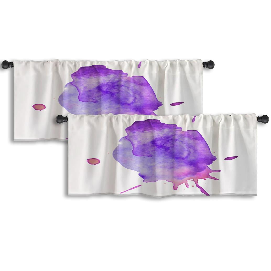 LALILO Kitchen Curtain Valance Colorful Watercolor Stain Rod Pocket ...
