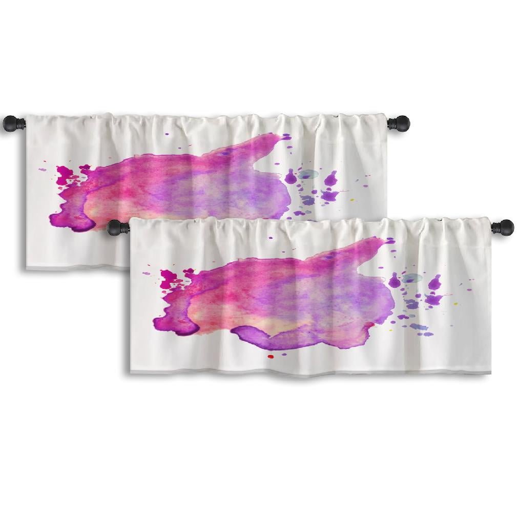 LALILO Kitchen Curtain Valance Colorful Watercolor Stain Rod Pocket ...