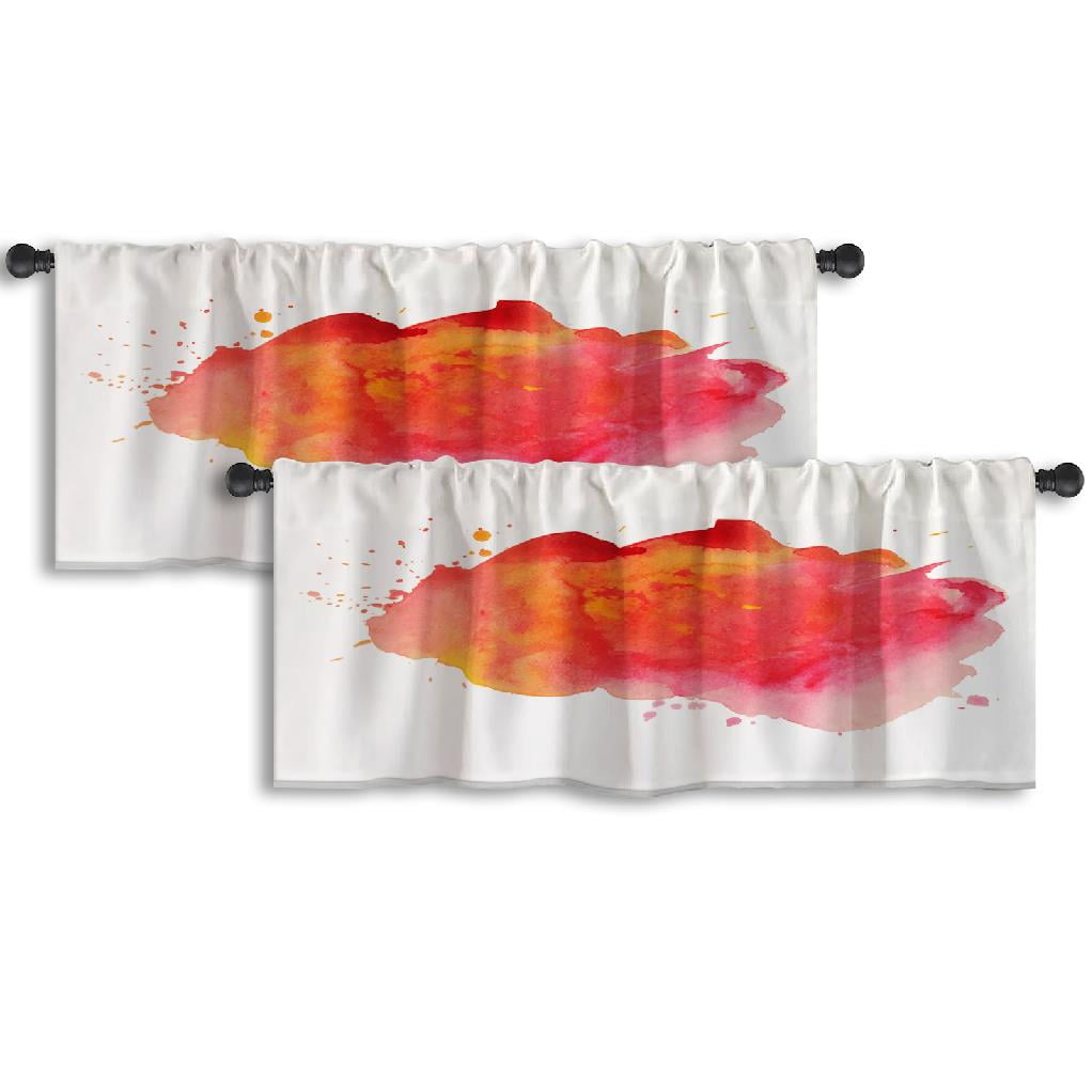 LALILO Kitchen Curtain Valance Colorful Watercolor Stain Rod Pocket ...