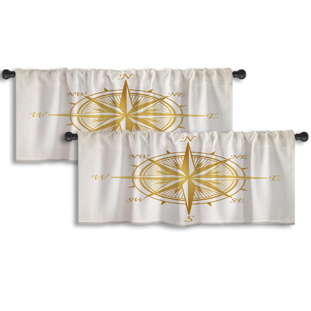 LALILO Kitchen Curtain Valance Compass Nautical Map Rod Pocket Window ...