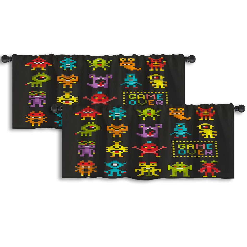 LALILO Kitchen Curtain Valance Cool Monsters Game Banner Rod Pocket ...