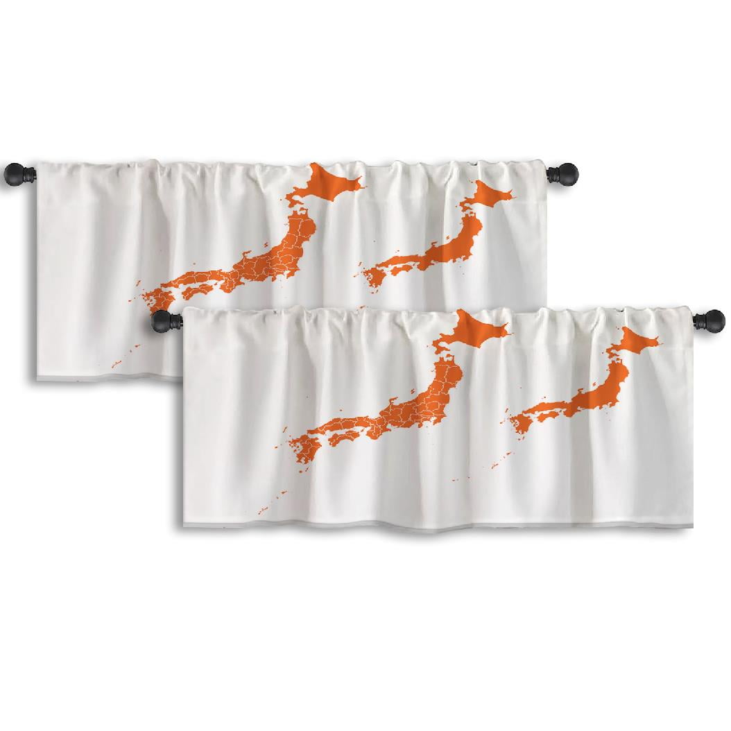 LALILO Kitchen Curtain Valance Couple Map Orange Map Rod Pocket Window ...