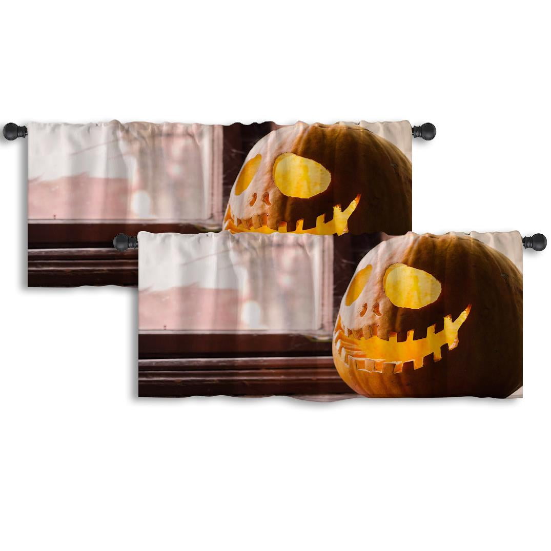 LALILO Kitchen Curtain Valance Creepy Halloween Scary Pumpkin Rod ...