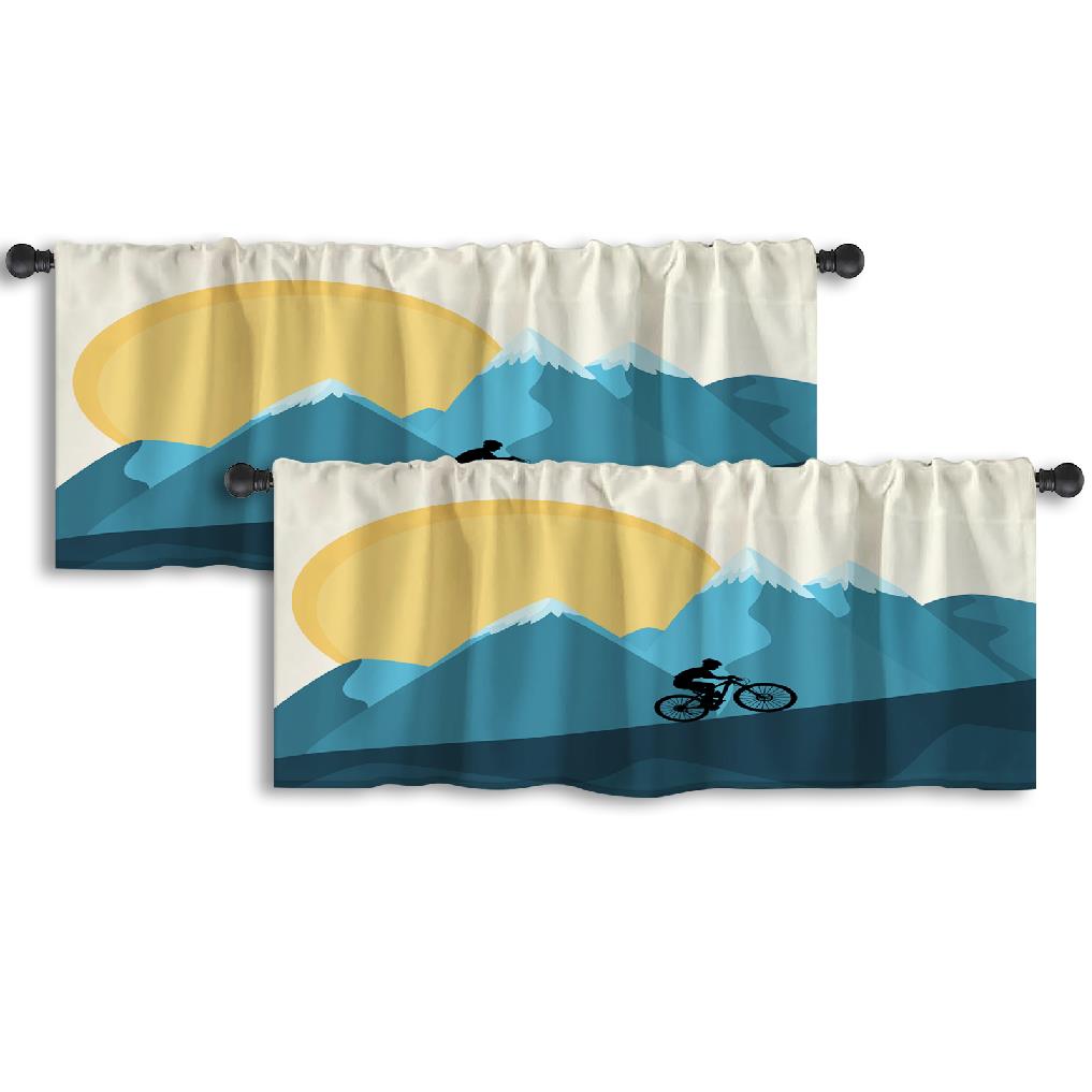LALILO Kitchen Curtain Valance Cross Country Mountain Bike Rod Pocket ...