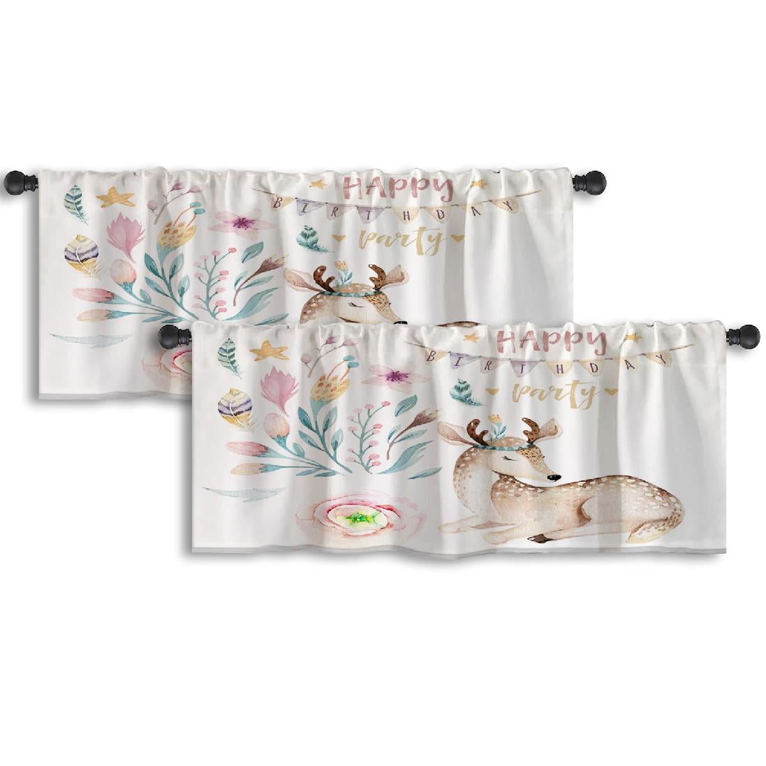 LALILO Kitchen Curtain Valance Cute Baby Giraffe Deer Animal Rod Pocket ...
