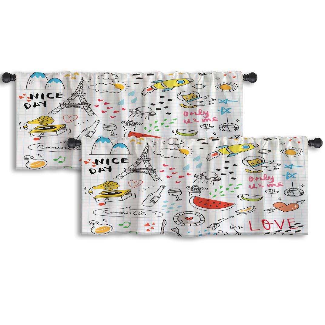LALILO Kitchen Curtain Valance Cute Doodle Doodle Arrow Art Rod Pocket ...