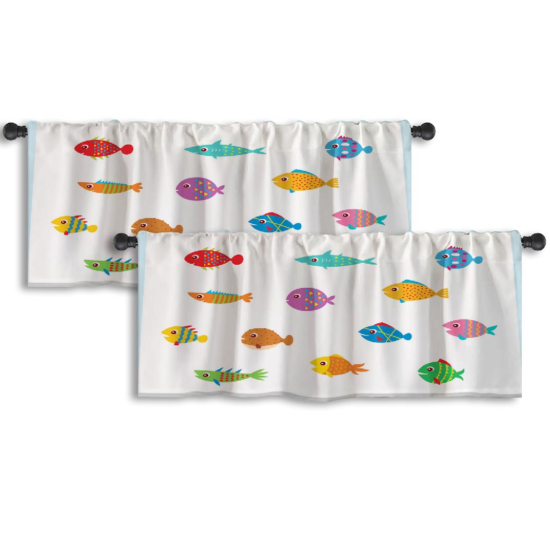 LALILO Kitchen Curtain Valance Cute Fish Fish Flat Rod Pocket Window ...
