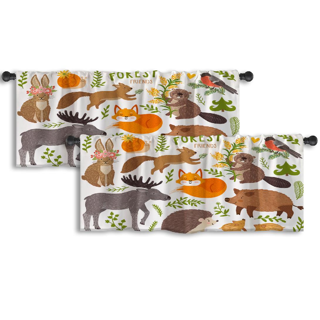 LALILO Kitchen Curtain Valance Cute Forest Animals Fox Rod Pocket ...