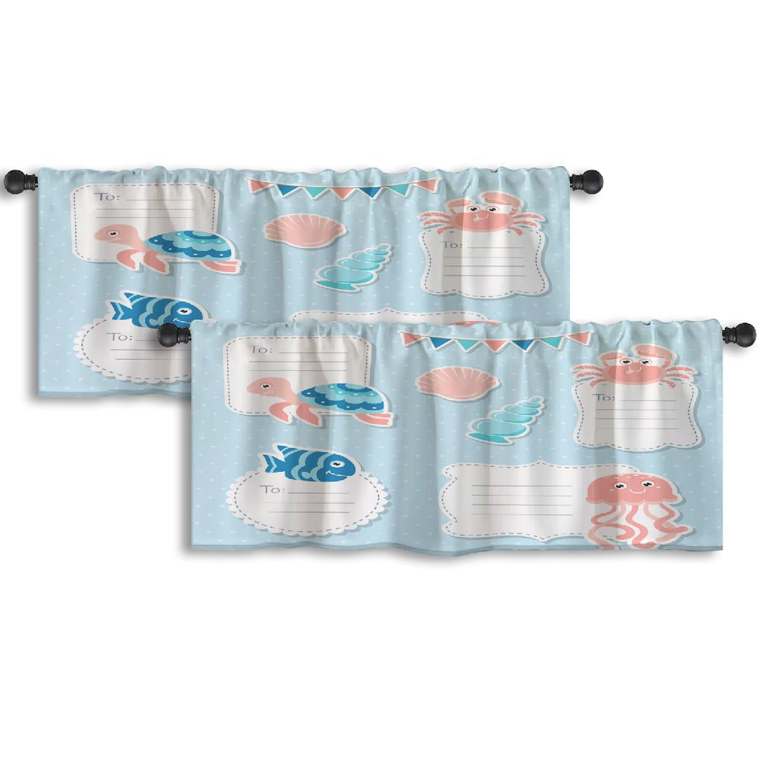 LALILO Kitchen Curtain Valance Cute Sea Animals Greeting Tags Rod ...