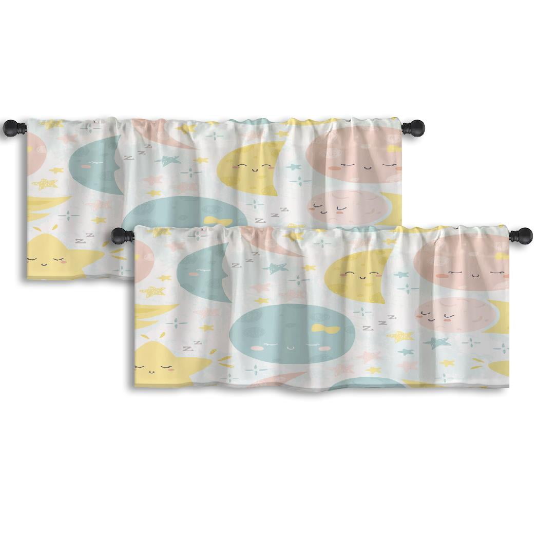 LALILO Kitchen Curtain Valance Cute Space With Moon Stars And Rod ...