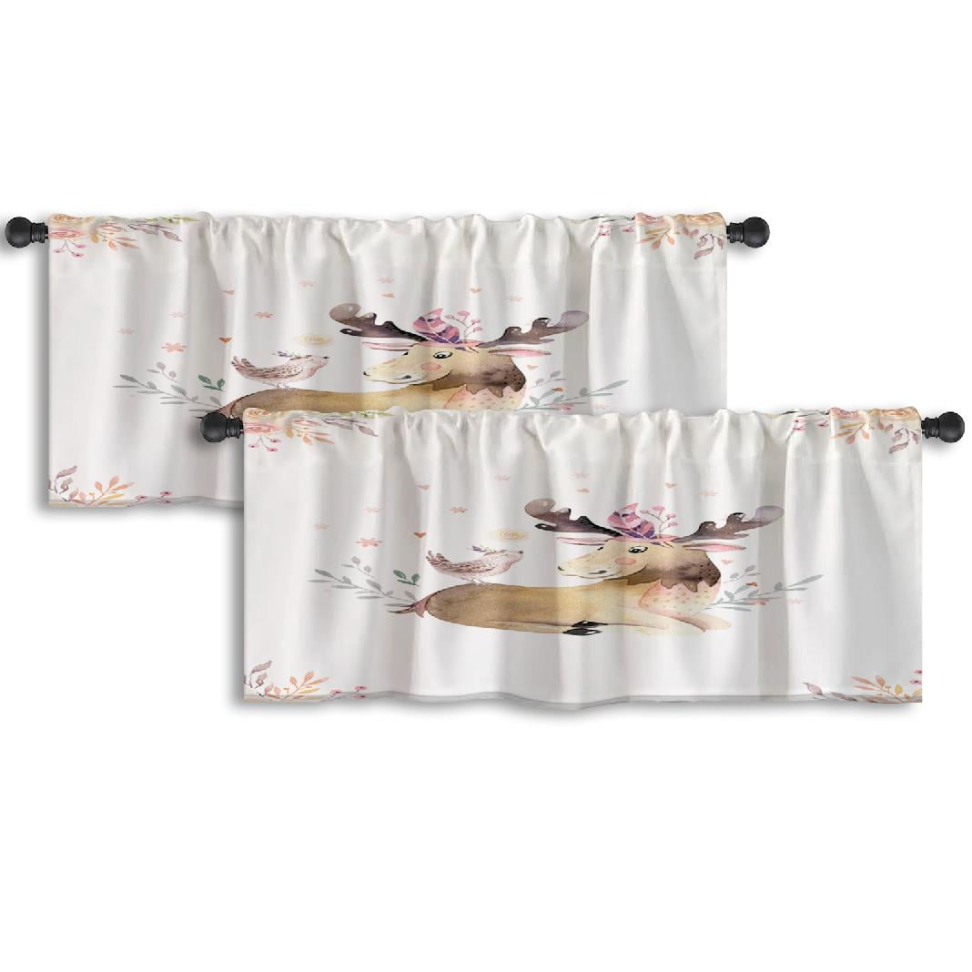 LALILO Kitchen Curtain Valance Cute Watercolor Bohemian Baby Rod Pocket ...