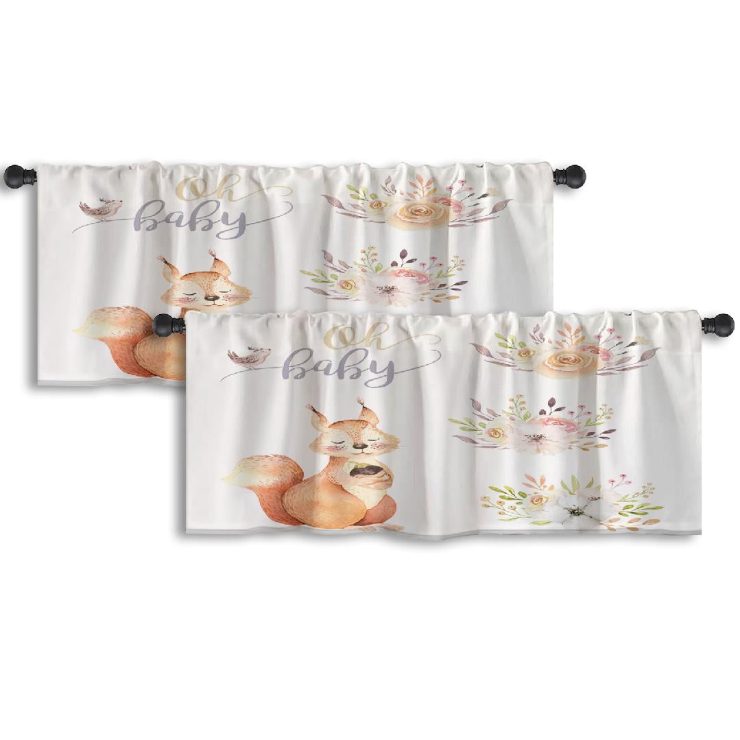 LALILO Kitchen Curtain Valance Cute Watercolor Rod Pocket Window ...