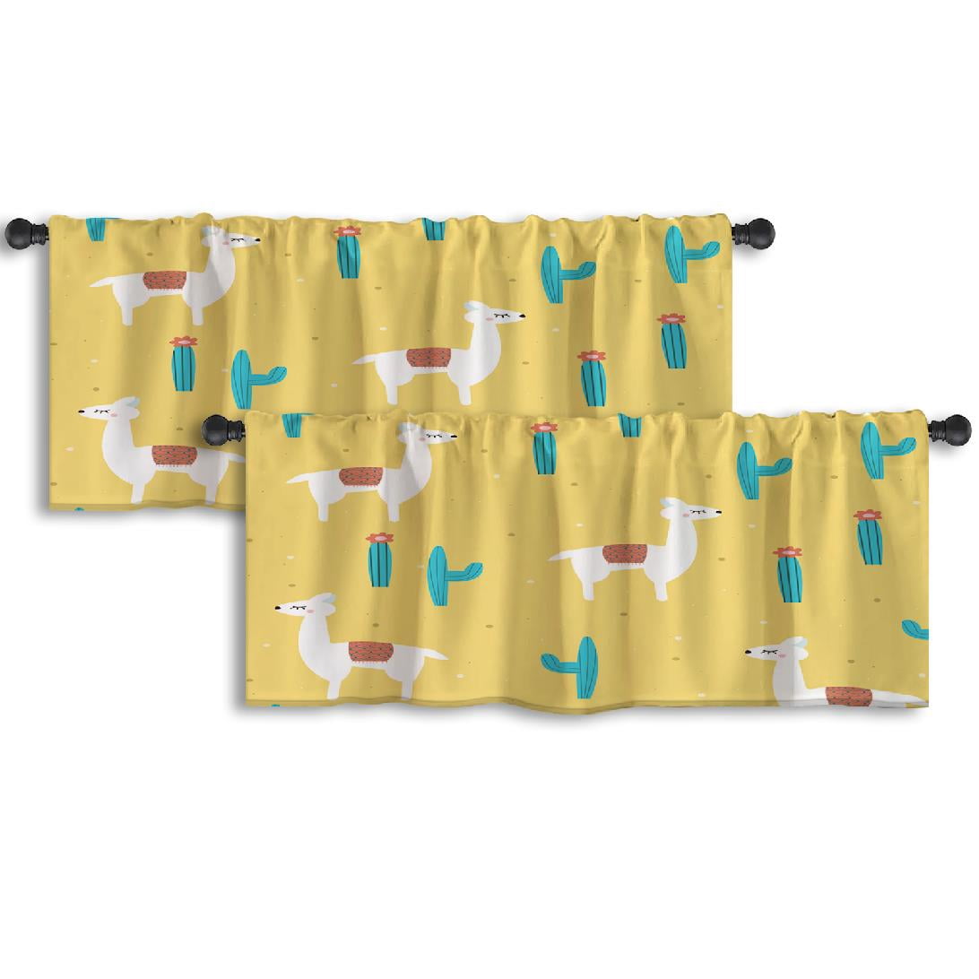 LALILO Kitchen Curtain Valance Cute White And Cute Llama Rod Pocket ...