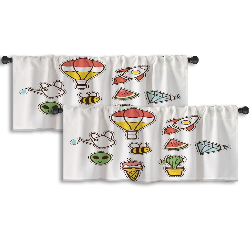 LALILO Kitchen Curtain Valance Cute White Kid Sticker Cactus Rod Pocket ...