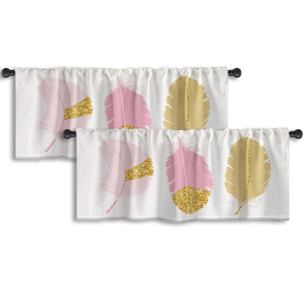 LALILO Kitchen Curtain Valance Cute With Pink And Gold Glitter Rod ...