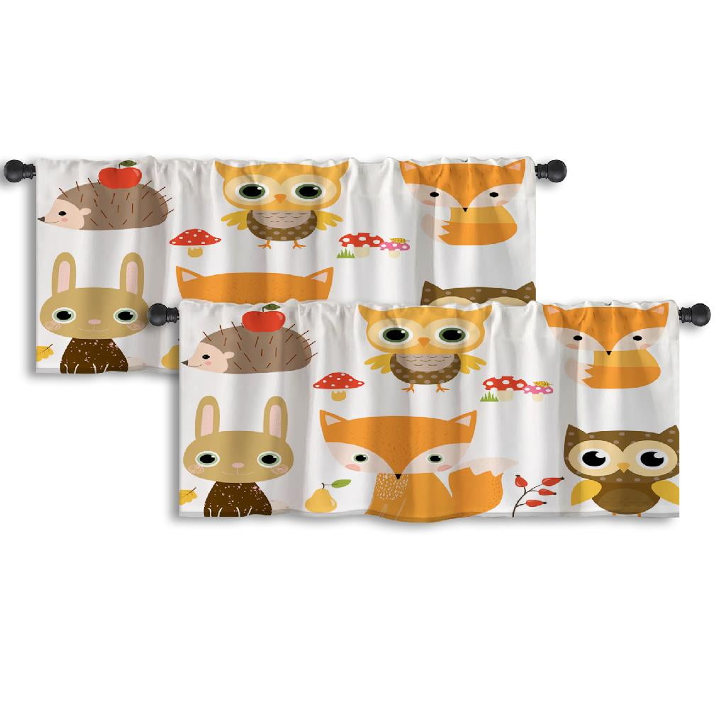 LALILO Kitchen Curtain Valance Cute With Woodland Animals Flat Rod ...