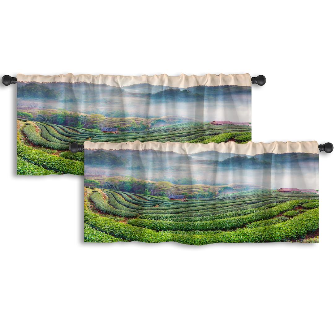 LALILO Kitchen Curtain Valance Cyan Watercolor Color Water Rod Pocket ...