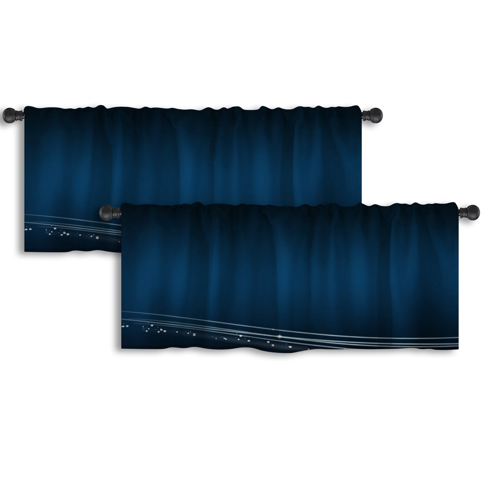LALILO Kitchen Curtain Valance Dark Blue Light Navy Rod Pocket Window ...