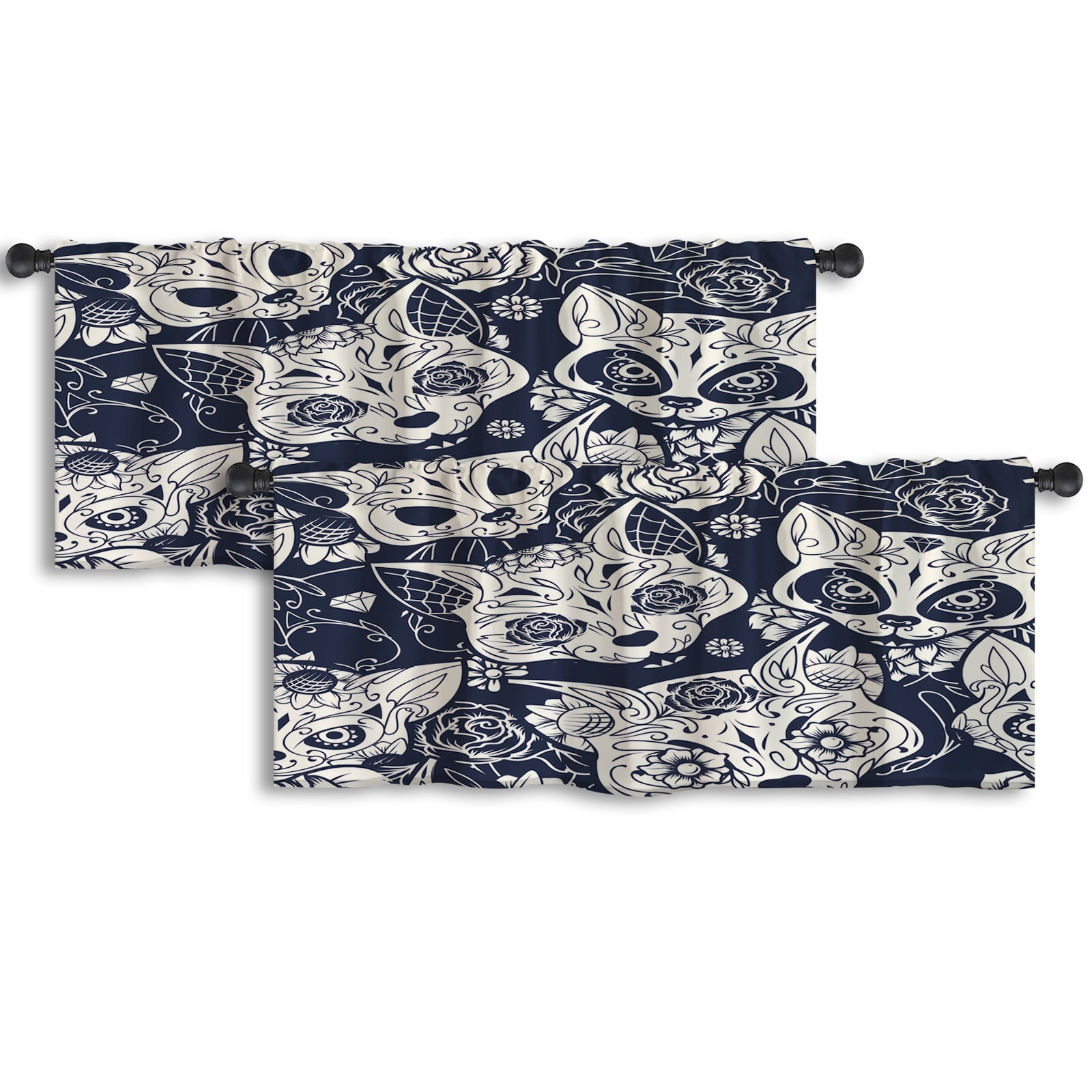 LALILO Kitchen Curtain Valance Day Colorful Sugar Rod Pocket Window ...