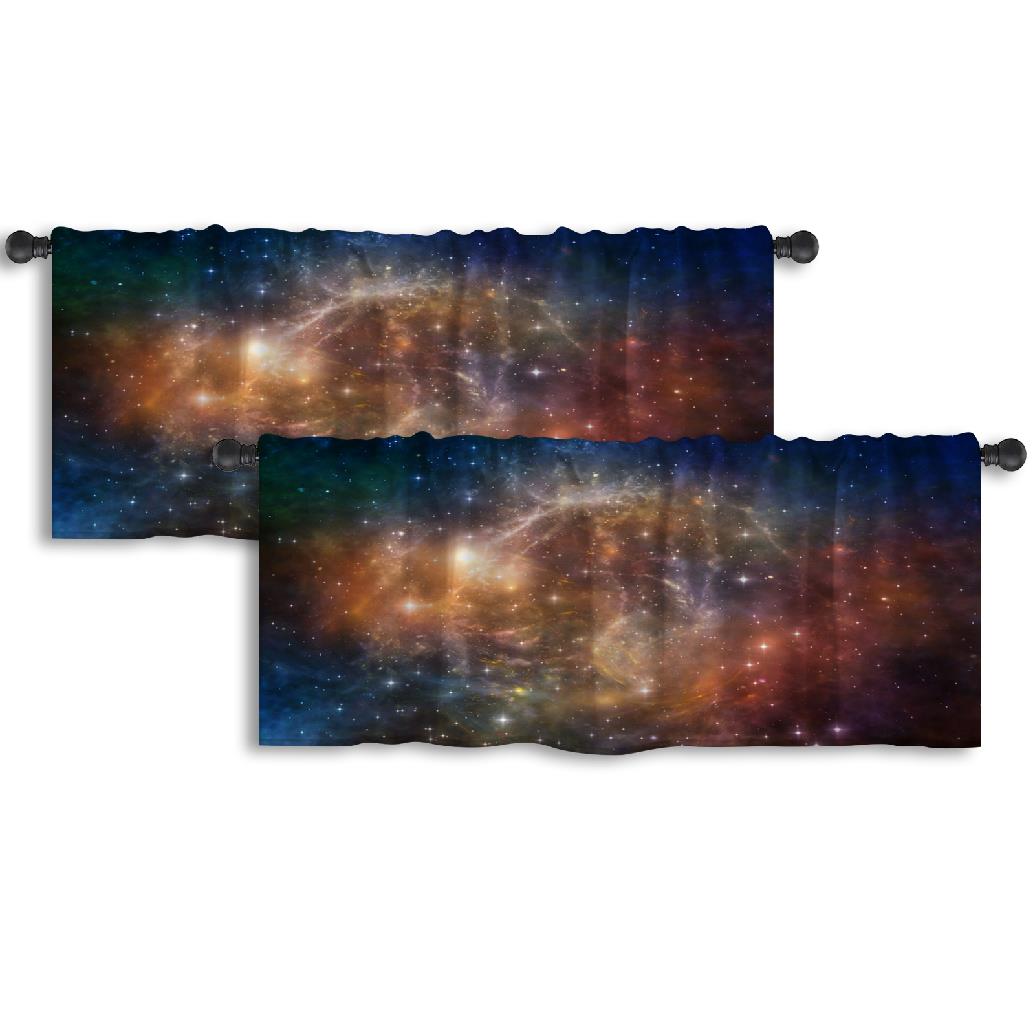 LALILO Kitchen Curtain Valance Deep Space Series Backdrop Rod Pocket ...