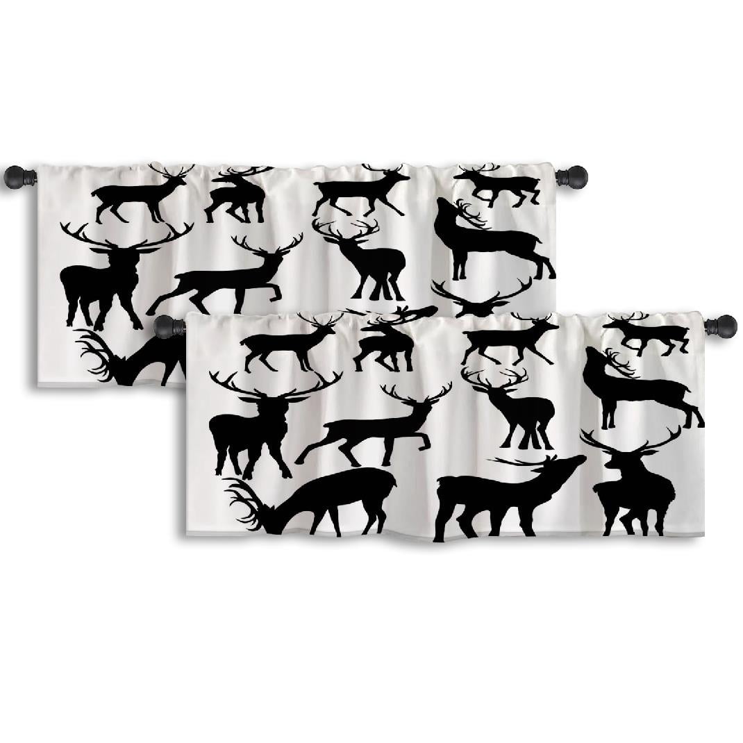 LALILO Kitchen Curtain Valance Deer Deer Forest Stag Elk Shape Rod ...