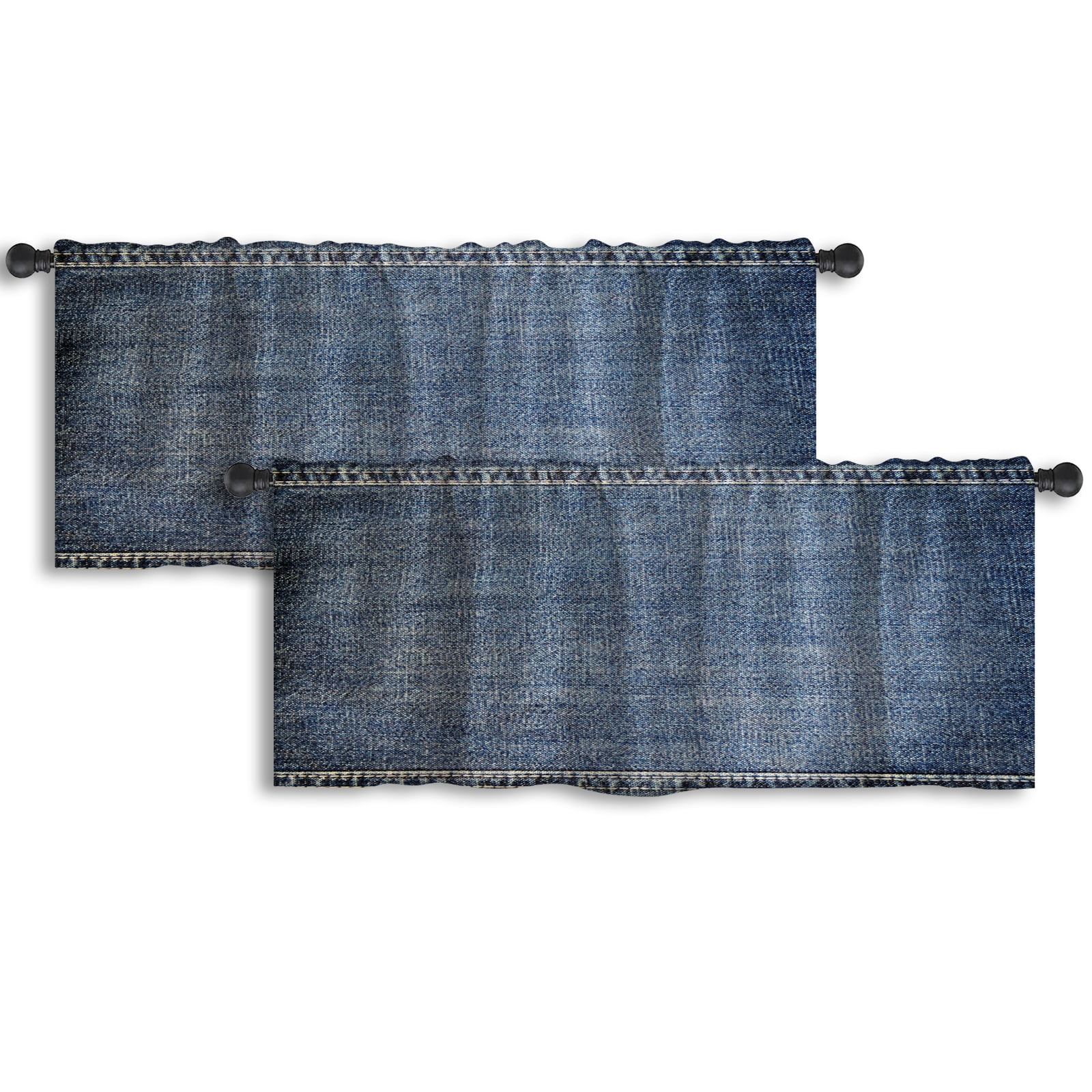 LALILO Kitchen Curtain Valance Denim Vintage Blue Rod Pocket Window ...