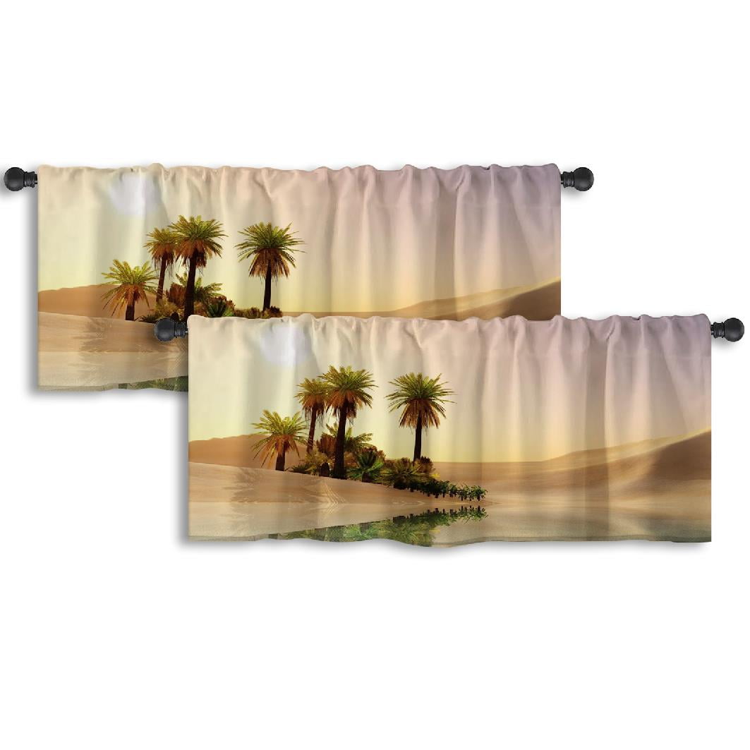 LALILO Kitchen Curtain Valance Desert Palm Sahara Rod Pocket Window ...