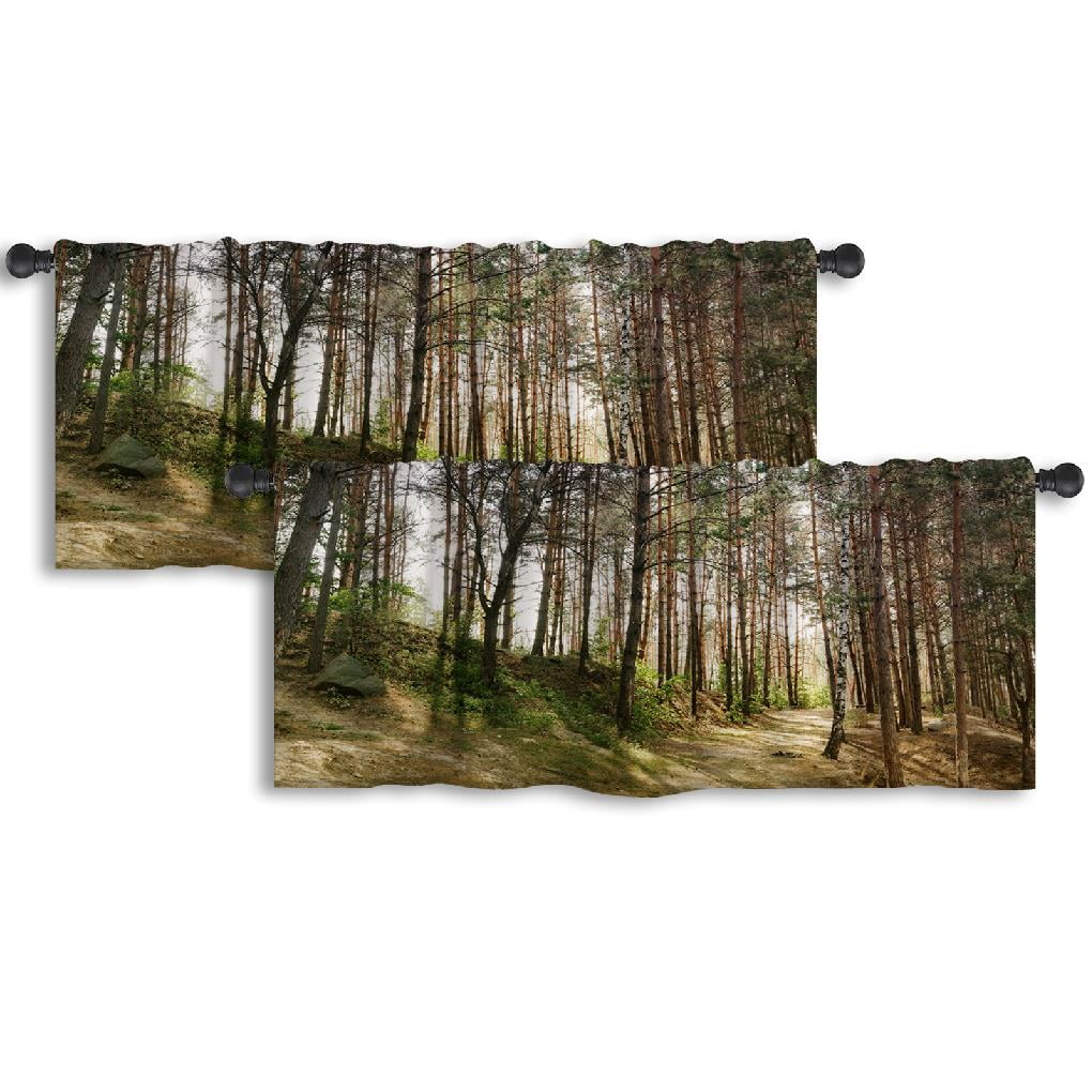 LALILO Kitchen Curtain Valance Dirty Road Forest Foggy Pine Rod Pocket ...