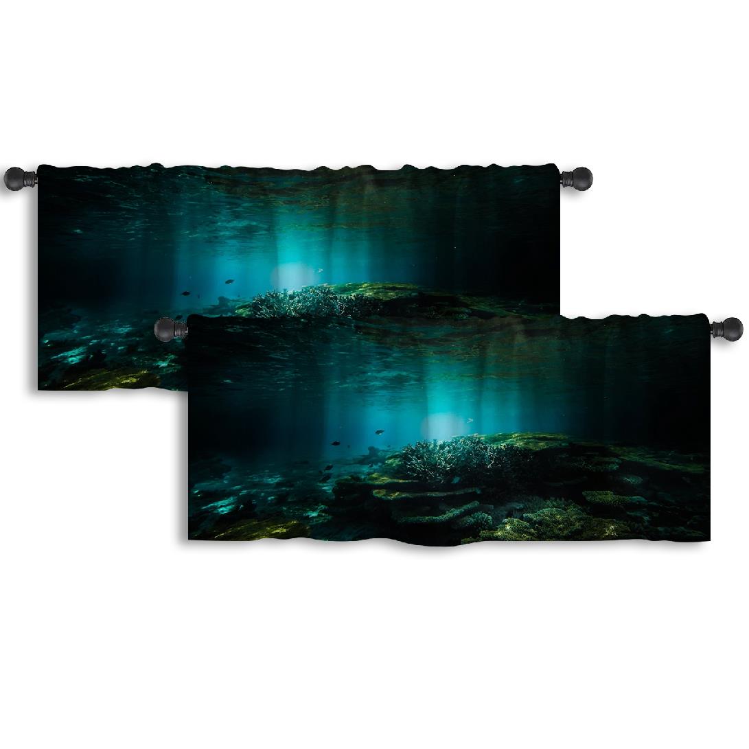 LALILO Kitchen Curtain Valance Dive Dive Sea Fish Sunlight Rod Pocket ...