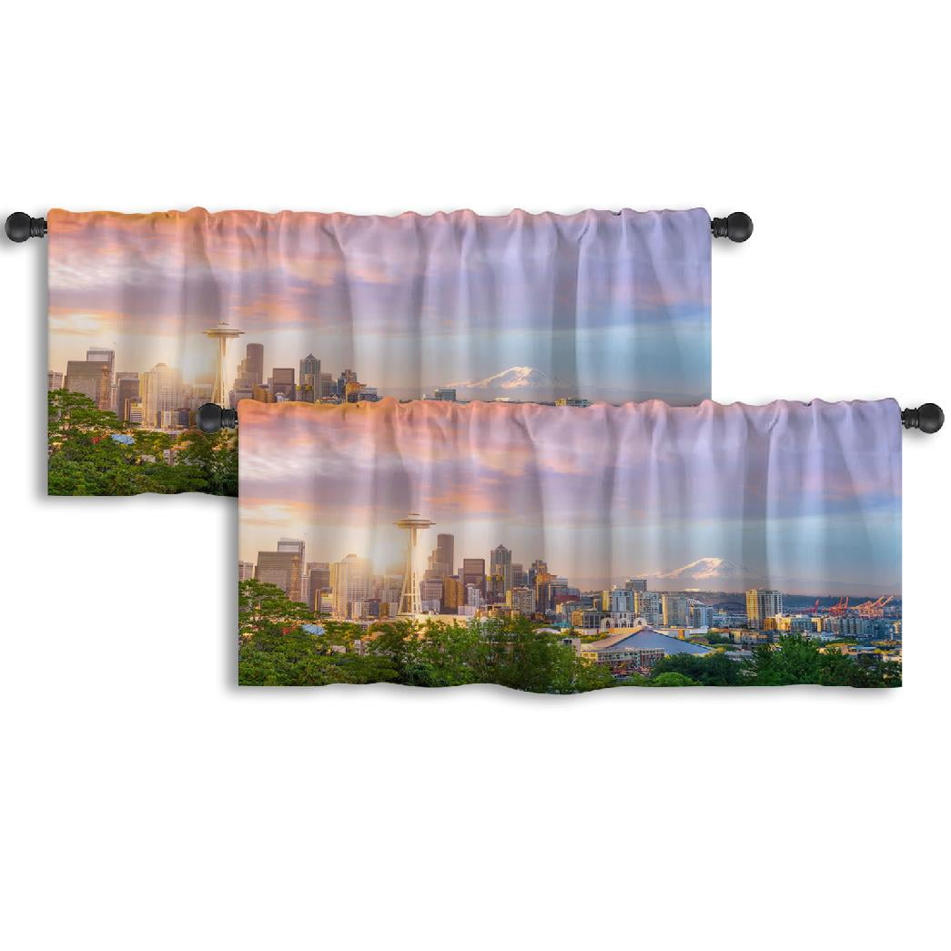 LALILO Kitchen Curtain Valance Downtown Seattle Rod Pocket Window ...