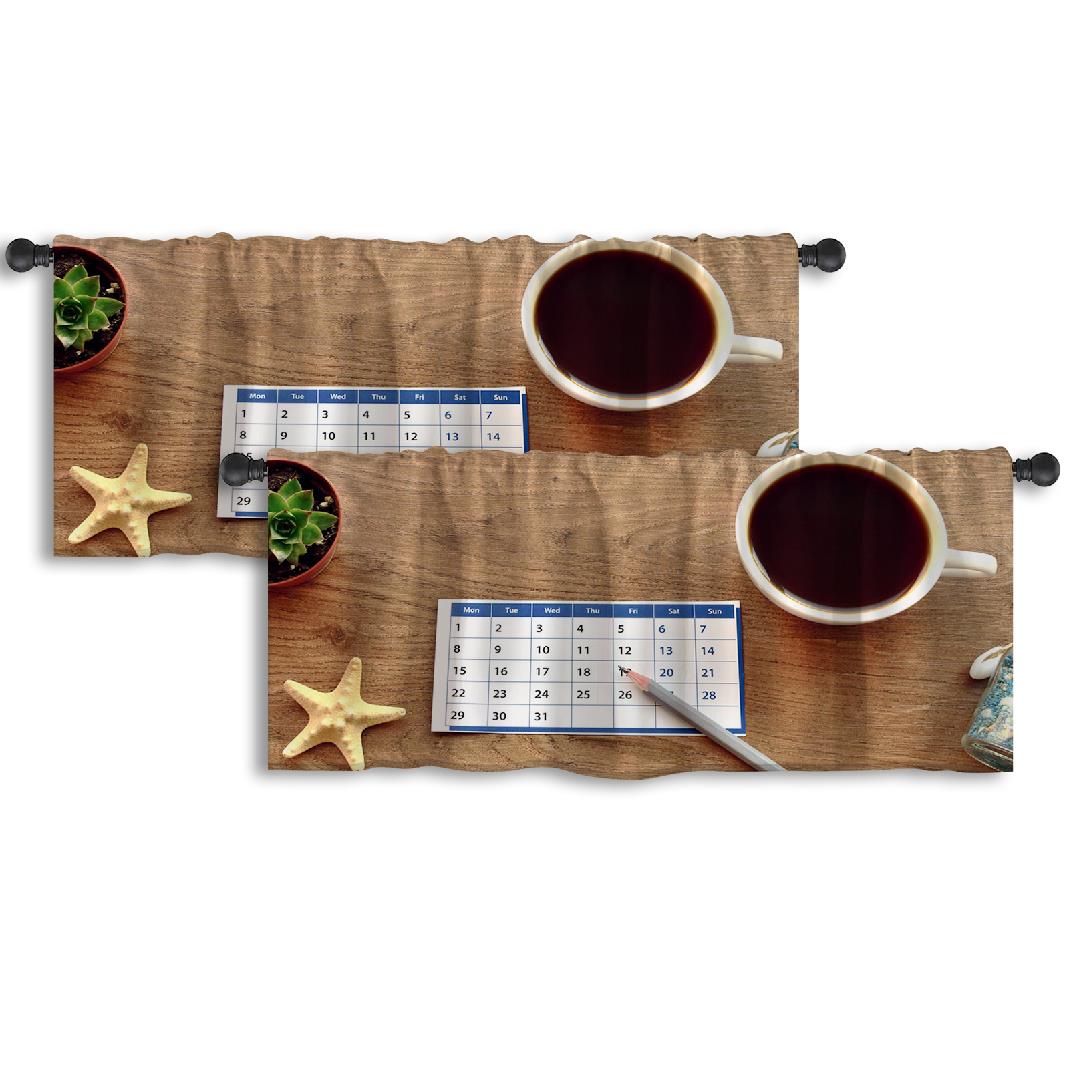 LALILO Kitchen Curtain Valance Dreams Cup Coffee Calendar Rod Pocket ...