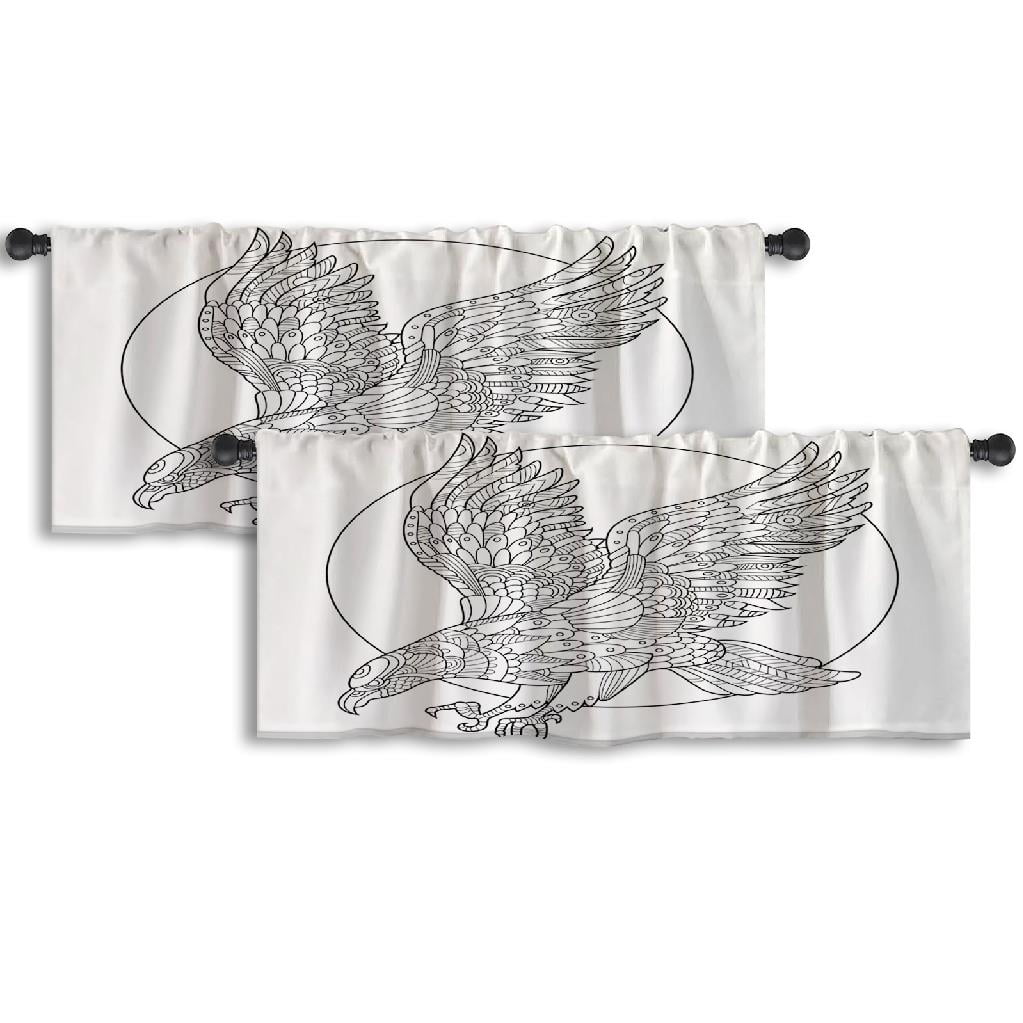LALILO Kitchen Curtain Valance Eagle Bird Coloring Book Stress Rod ...
