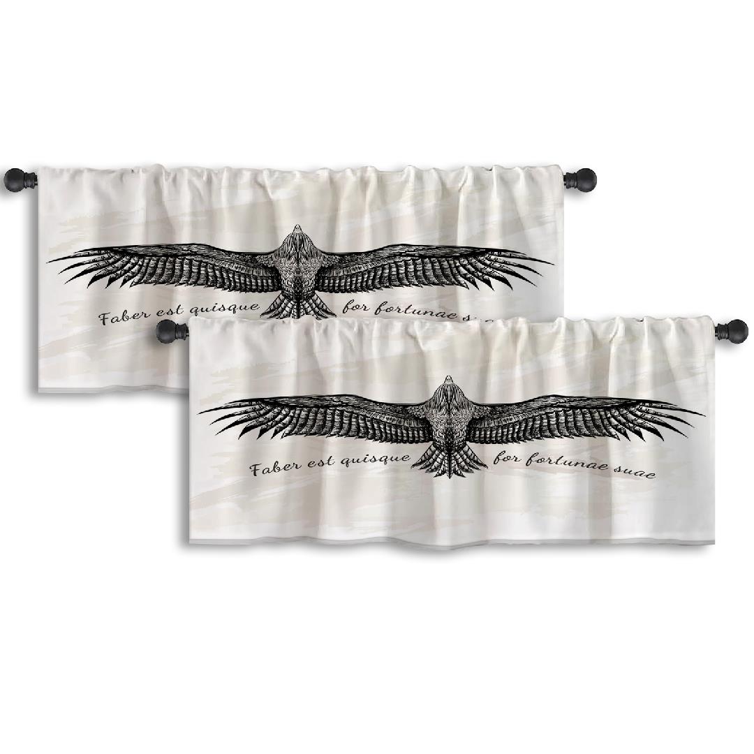 LALILO Kitchen Curtain Valance Eagle Tattoo Black With Boho Rod Pocket ...