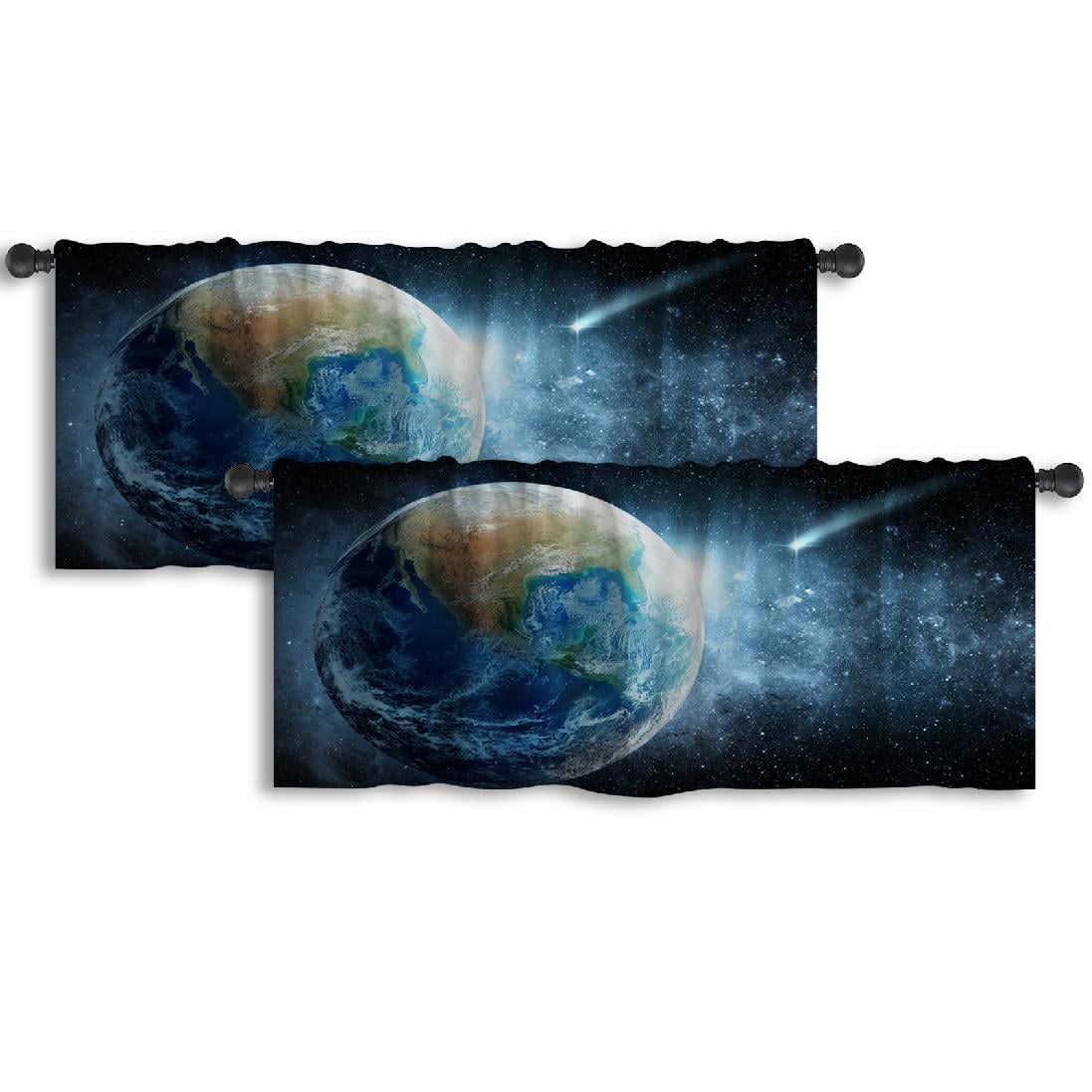 LALILO Kitchen Curtain Valance Earth And Galaxy Nasa Earth Rod Pocket ...