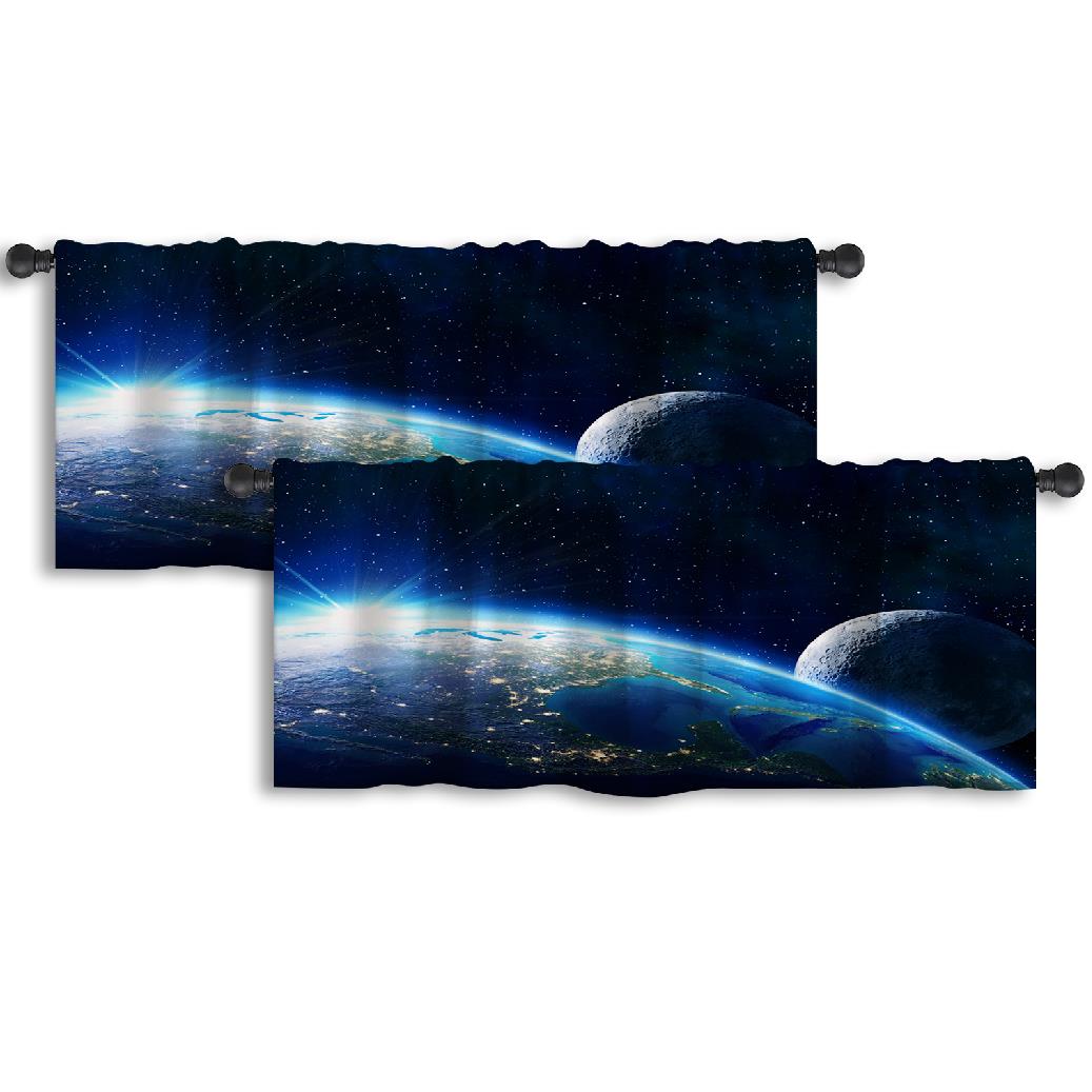 LALILO Kitchen Curtain Valance Earth Usa And Moon Nasa Earth Rod Pocket ...