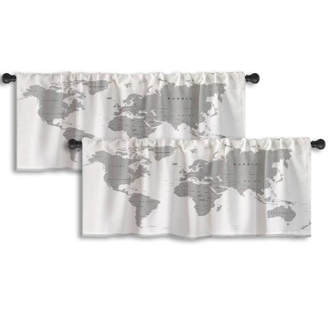 LALILO Kitchen Curtain Valance Earth World Map White Map World Rod ...