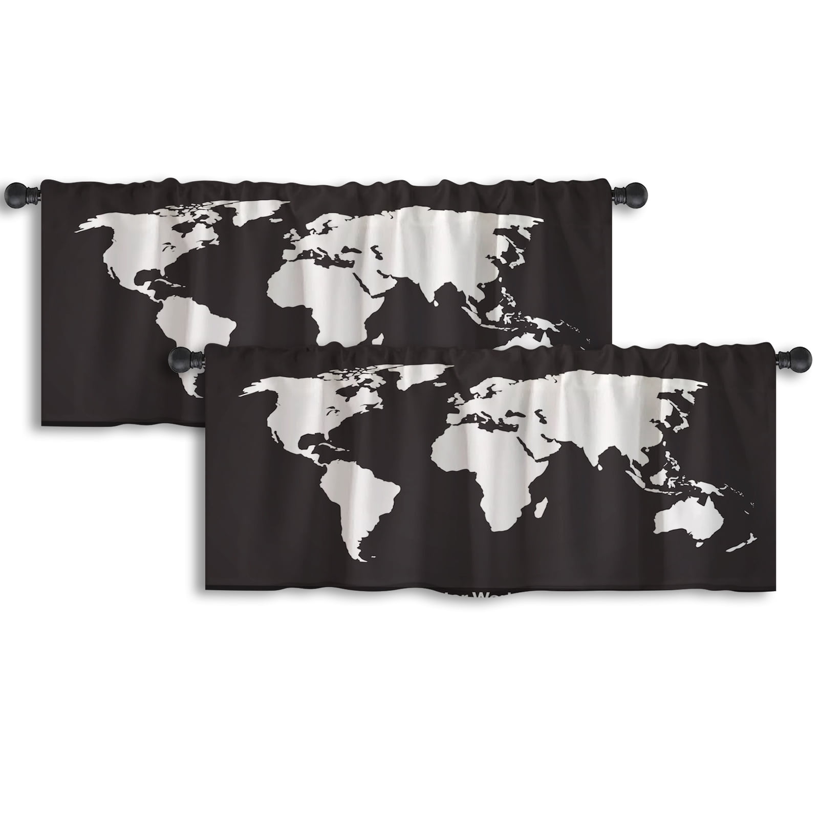 LALILO Kitchen Curtain Valance Elegant World Map Rod Pocket Window ...