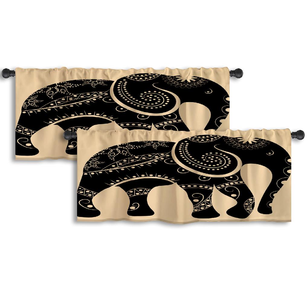 LALILO Kitchen Curtain Valance Elephant With Ornament Tribal Rod Pocket ...