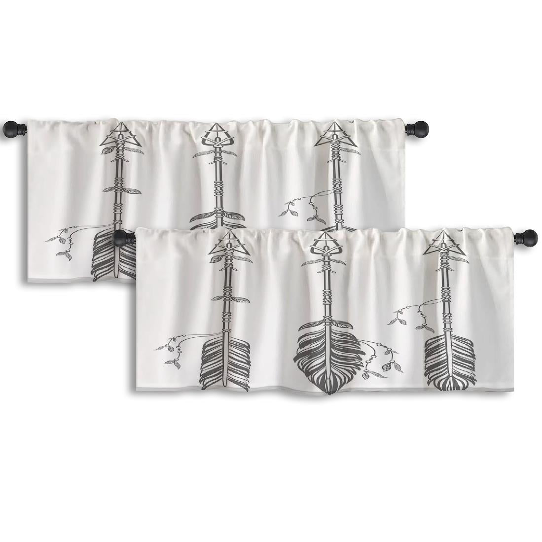 LALILO Kitchen Curtain Valance Ethnic Arrows With Feathers Rod Pocket ...