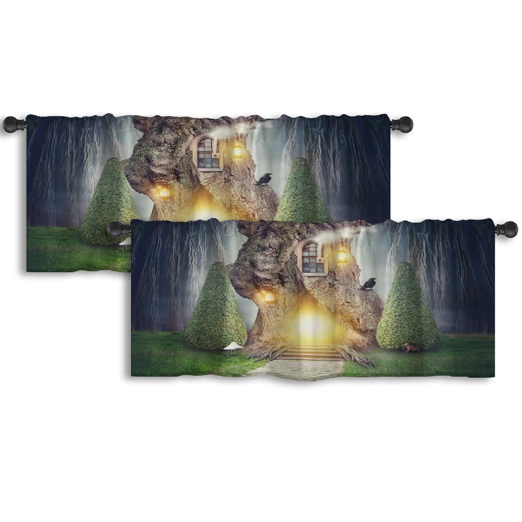 LALILO Kitchen Curtain Valance Fairy Tree House Dark Spooky Rod Pocket ...