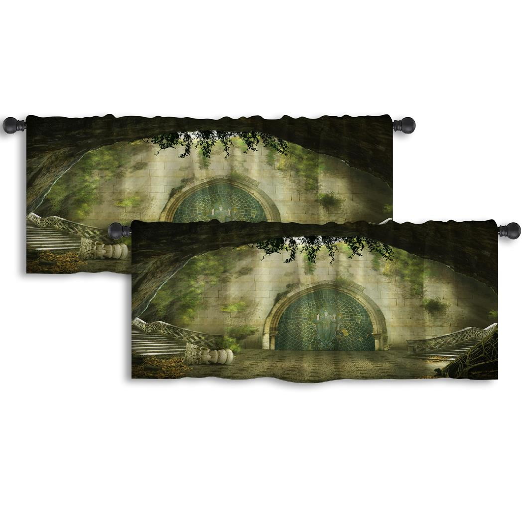 LALILO Kitchen Curtain Valance Fantasy Cave With Castle Marble Rod ...