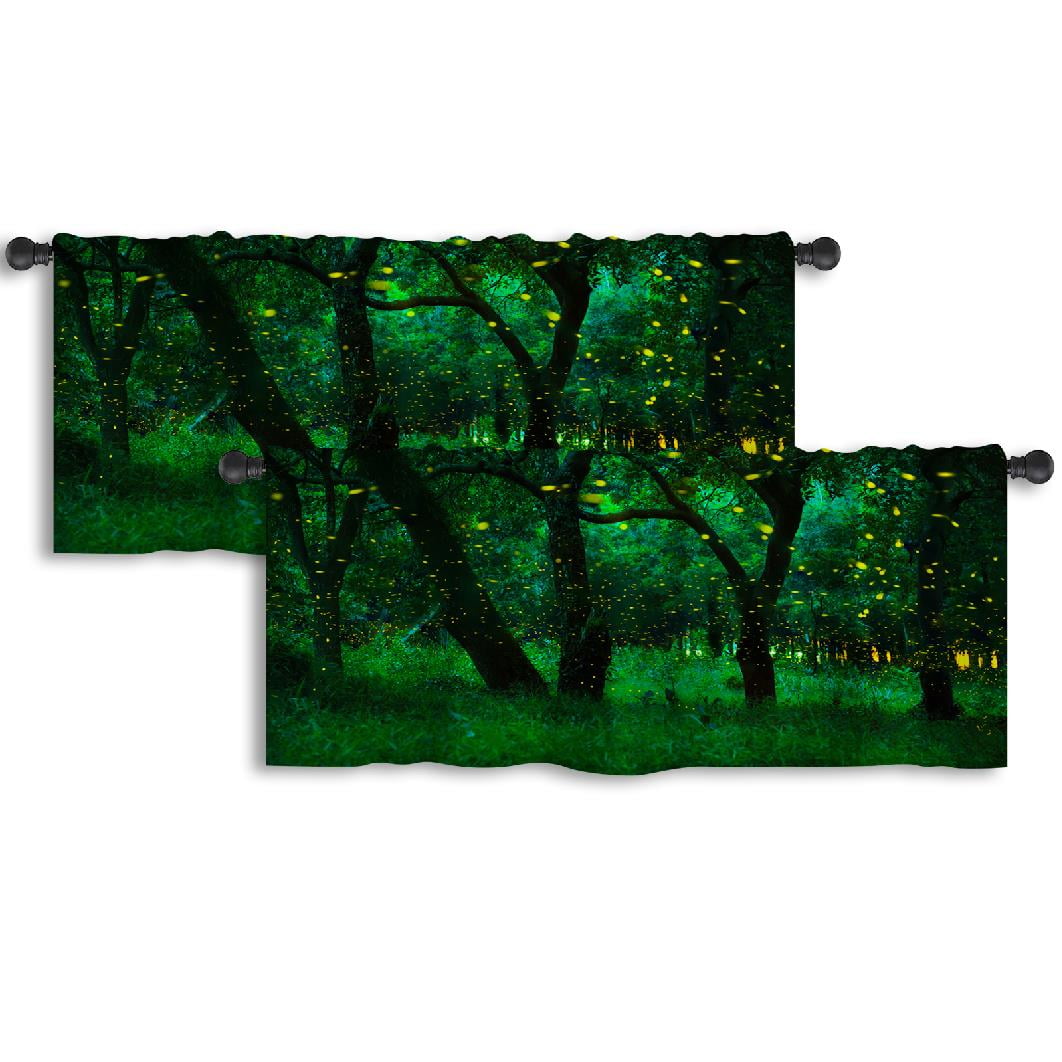LALILO Kitchen Curtain Valance Firefly Flying Forest Night Rod Pocket ...