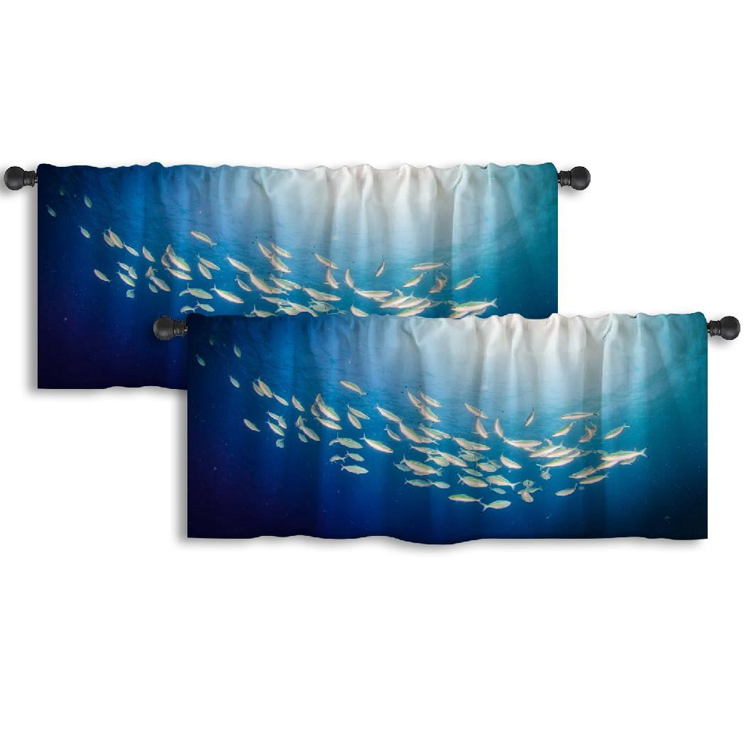 LALILO Kitchen Curtain Valance Fish Wide Angle Underwater Rod Pocket ...