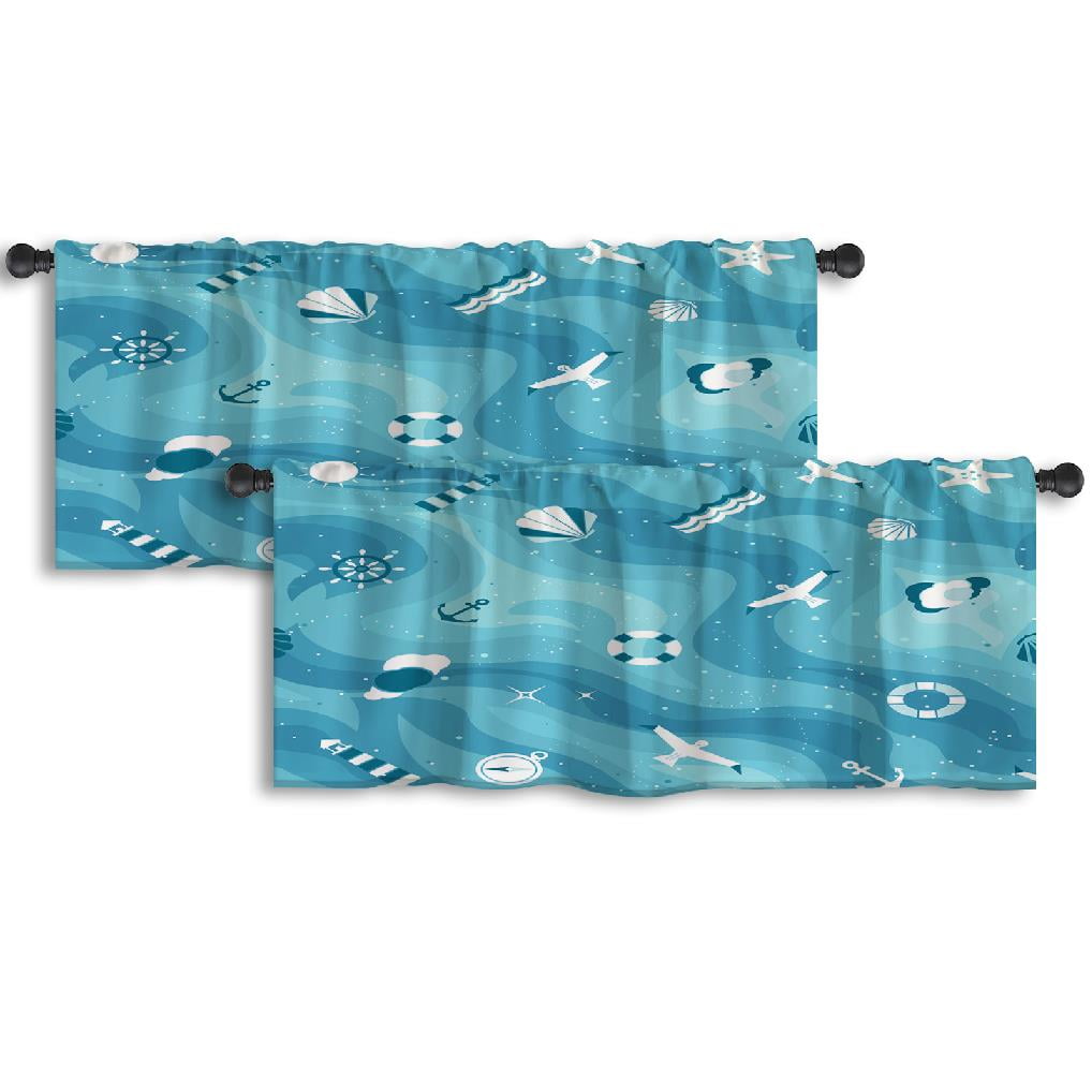 LALILO Kitchen Curtain Valance Flat Sea Cute With Seashell Rod Pocket ...